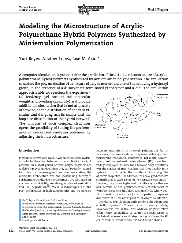 (PDF) Modeling the Microstructure of Acrylic-Polyurethane Hybrid Polymers Synthesized by ...
