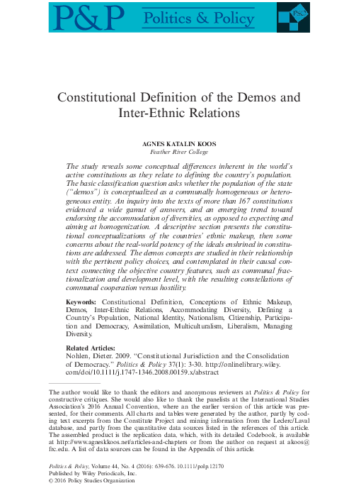 (PDF) Constitutional Definition of the Demos and Inter-Ethnic Relations