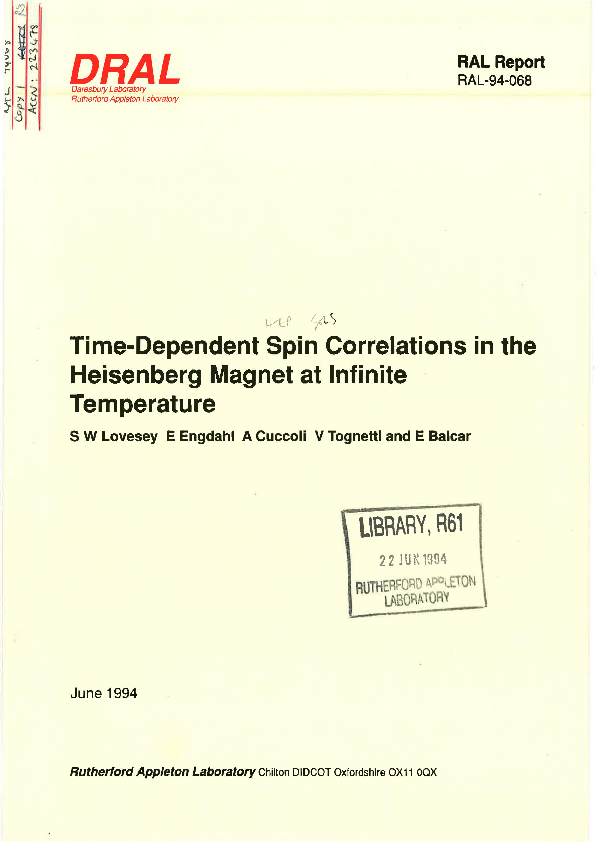 (PDF) Time-dependent spin correlations in the Heisenberg magnet at ...