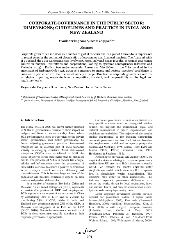 (PDF) Corporate Governance in the Public Sector: Dimensions; Guidelines and Practice in India ...