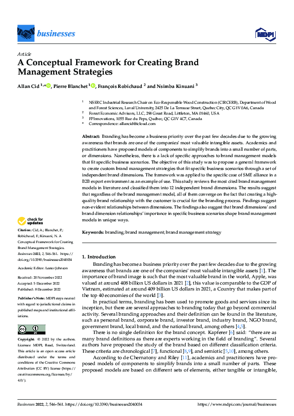 (PDF) A Conceptual Framework for Creating Brand Management Strategies