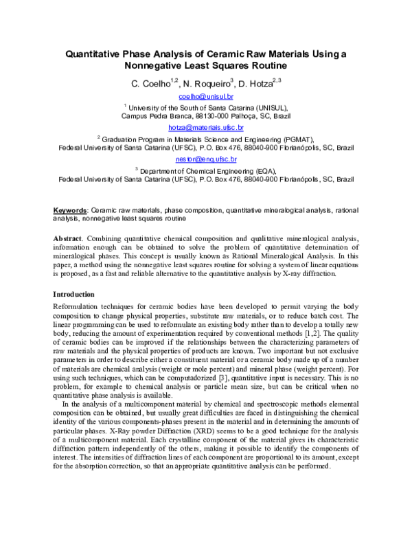 (PDF) Quantitative Phase Analysis of Ceramic Raw Materials Using a Non-Negative Least Squares ...