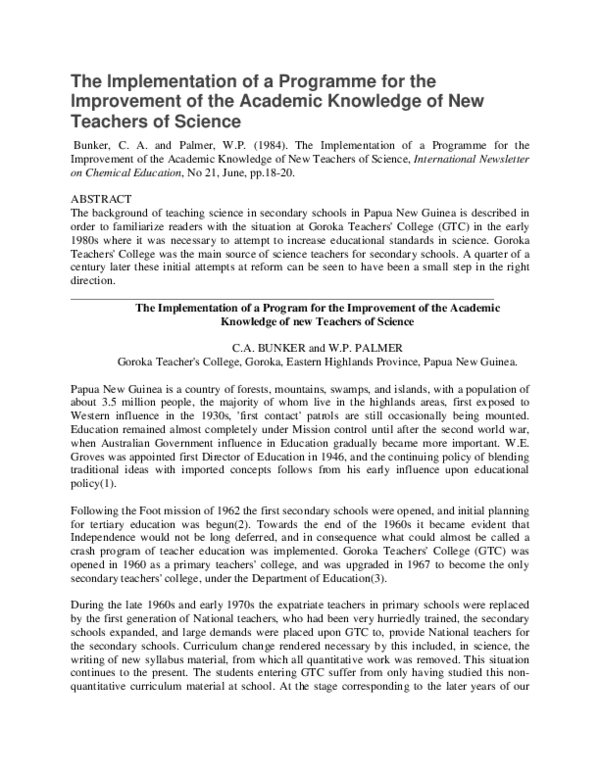 (PDF) The Implementation of a Programme for the Improvement of the ...