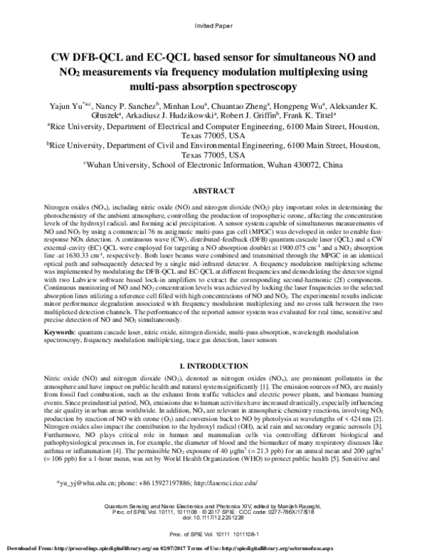 (PDF) CW DFB-QCL- and EC-QCL-based sensor for simultaneous NO and NO2 measurements via frequency ...