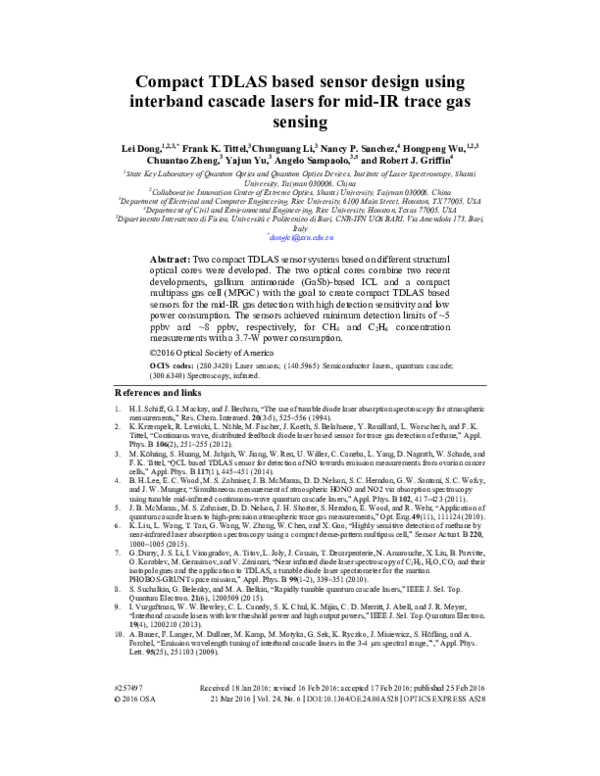 Pdf Compact Tdlas Based Sensor Design Using Interband Cascade Lasers