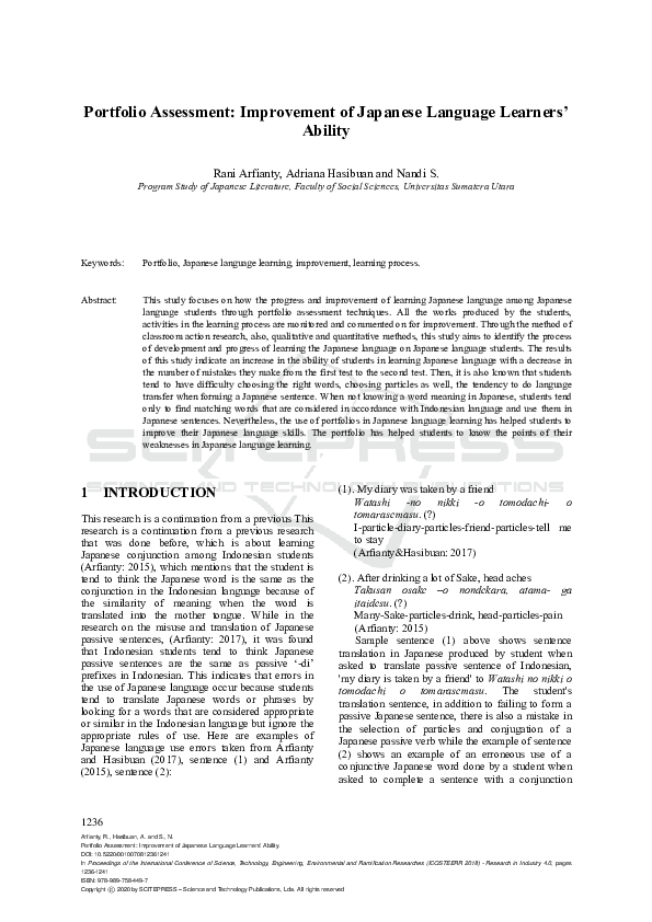 (PDF) Portfolio Assessment: Improvement of Japanese Language Learners’ Ability