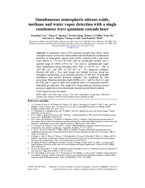 (PDF) Simultaneous atmospheric nitrous oxide, methane and water vapor detection with a single ...