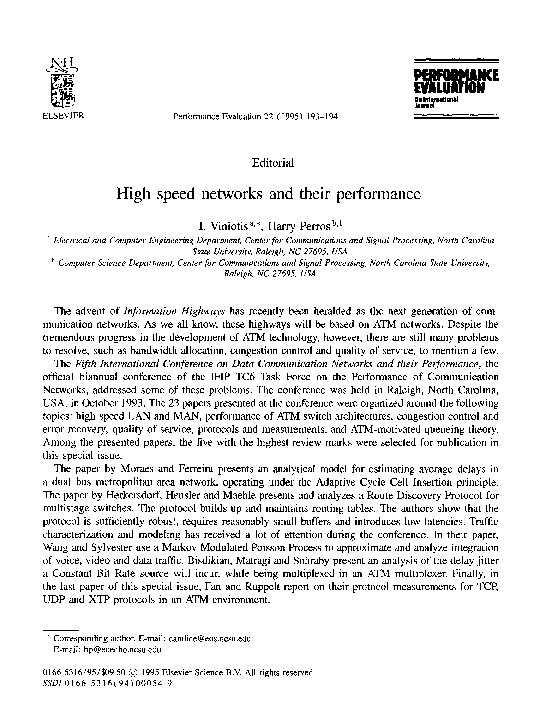 (PDF) High speed networks and their performance