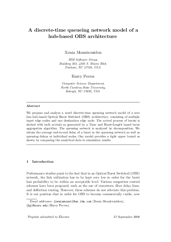 Pdf A Discrete Time Queueing Network Model Of A Hub Based Obs Architecture