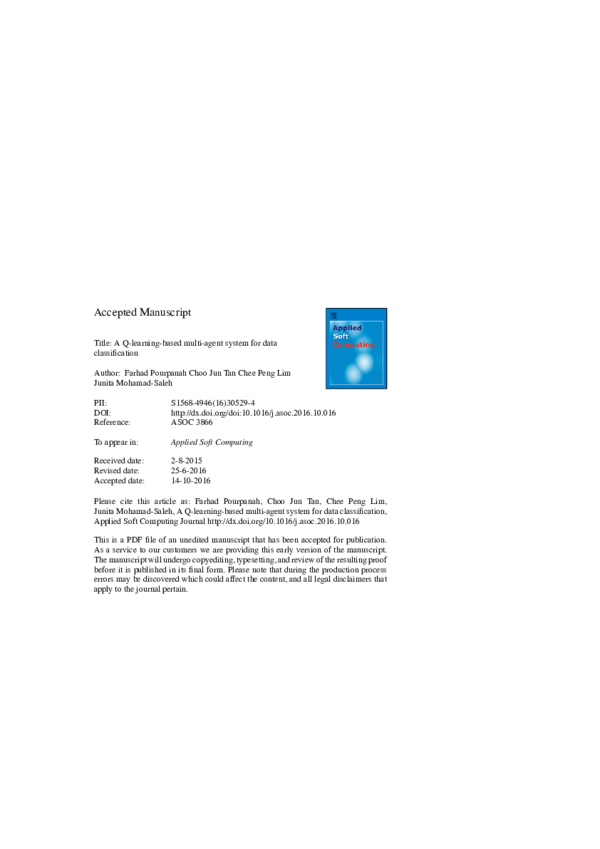 (PDF) A Q-learning-based multi-agent system for data classification | Farhad Pourpanah ...