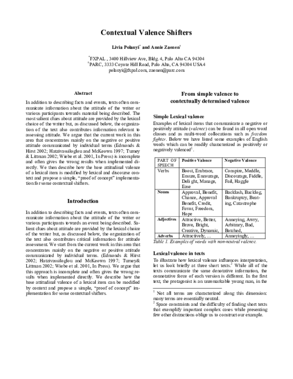 (PDF) Contextual Valence Shifters