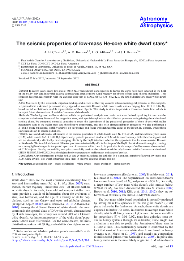 (PDF) The seismic properties of low-mass He-core white dwarf stars
