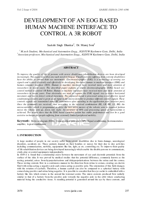 (PDF) Development of an Eog Based Human Machine Interface to Control a ...