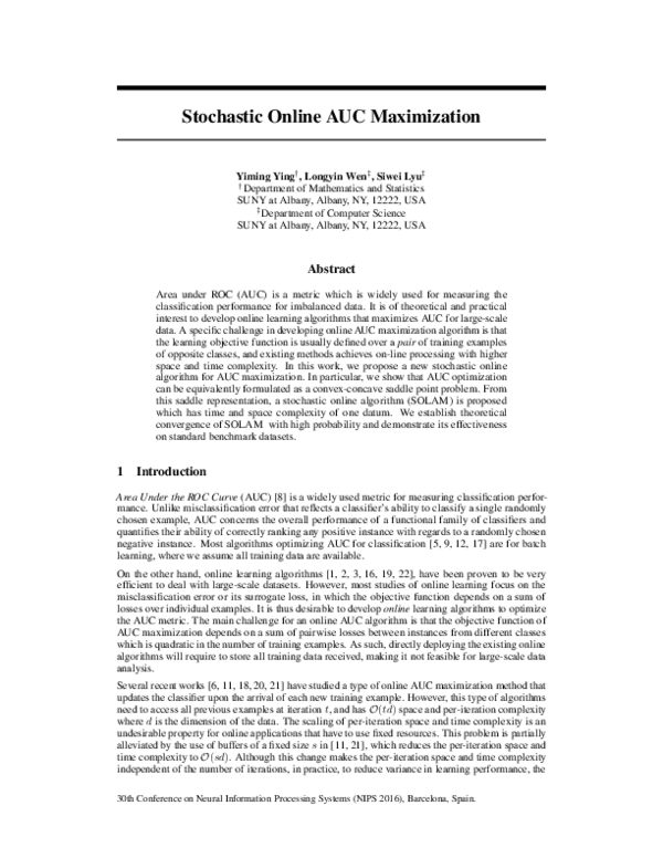 Pdf Stochastic Online Auc Maximization