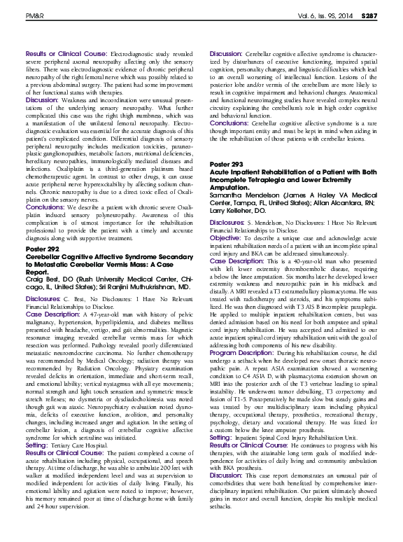 (PDF) Poster 293 Acute Inpatient Rehabilitation of a Patient with Both ...