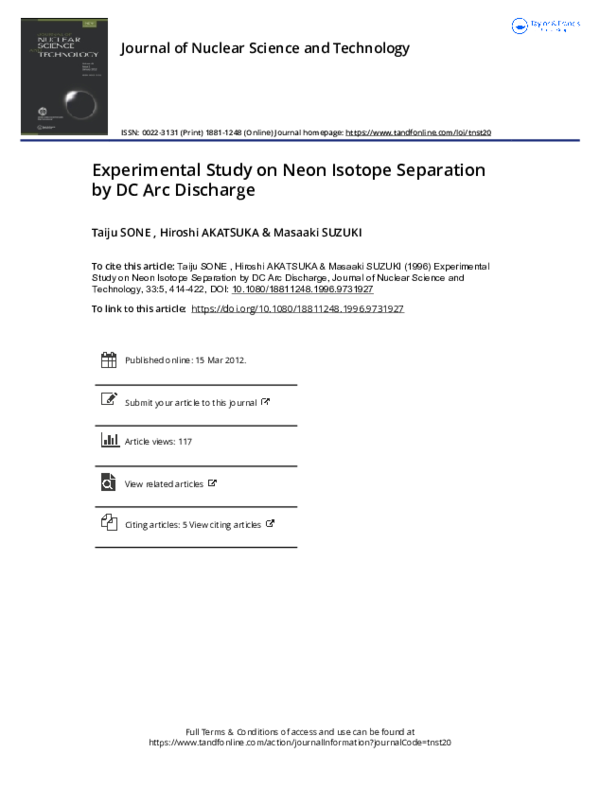 (PDF) Experimental Study on Neon Isotope Separation by DC Arc Discharge ...