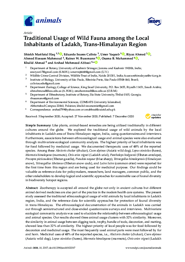 (PDF) Traditional Usage of Wild Fauna among the Local Inhabitants of ...