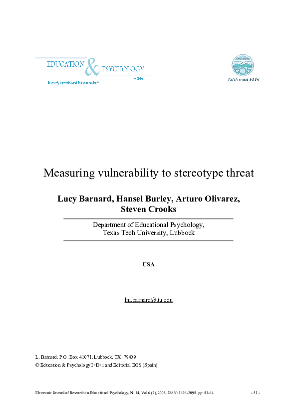 (PDF) Measuring vulnerability to stereotype threat