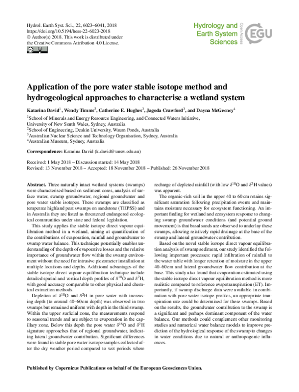 (PDF) Application of the pore water stable isotope method and hydrogeological approaches to ...