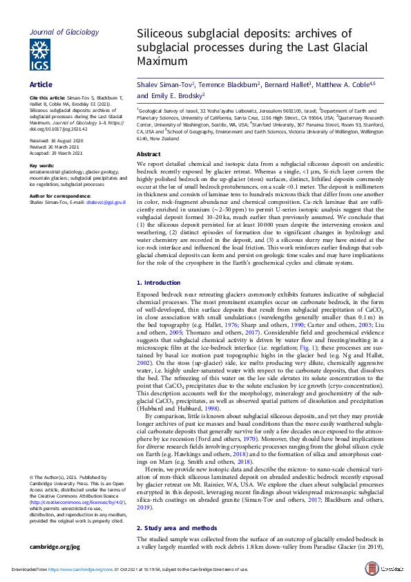 (PDF) Siliceous subglacial deposits: archives of subglacial processes during the Last Glacial ...