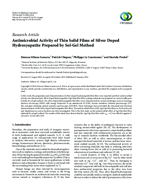 (PDF) Antimicrobial Activity of Thin Solid Films of Silver Doped ...