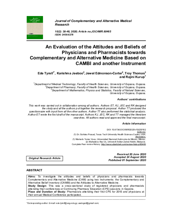 (PDF) An Evaluation of the Attitudes and Beliefs of Physicians and Pharmacists towards ...