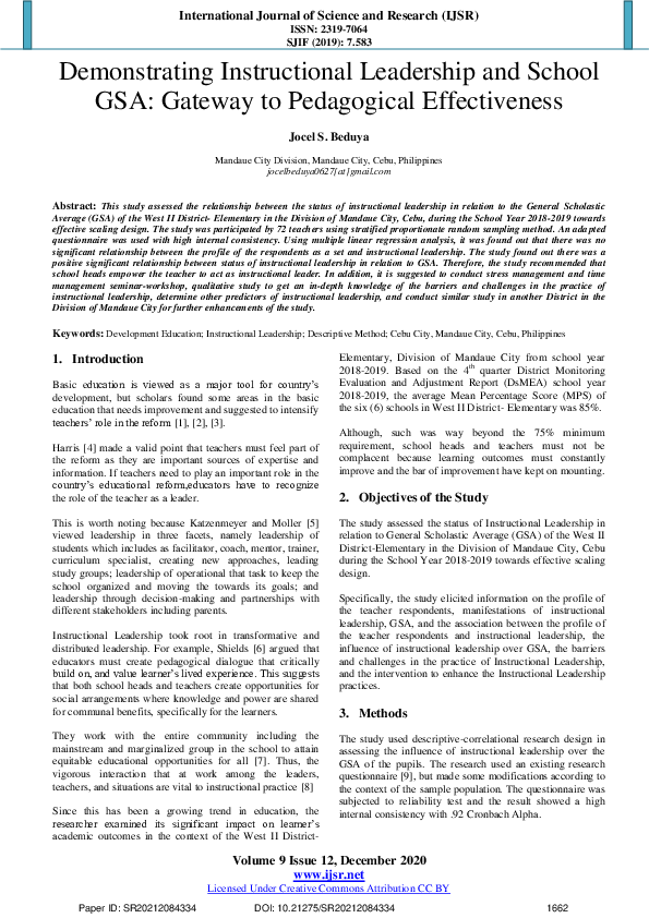 (PDF) Demonstrating Instructional Leadership and School GSA: Gateway to ...