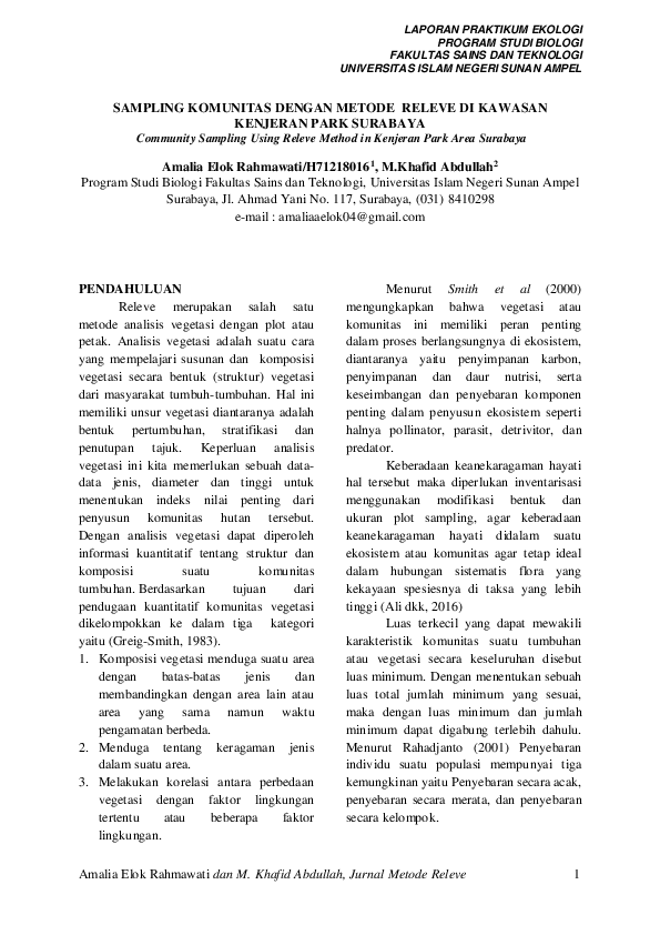 (PDF) SAMPLING KOMUNITAS DENGAN METODE RELEVE DI KAWASAN KENJERAN PARK ...
