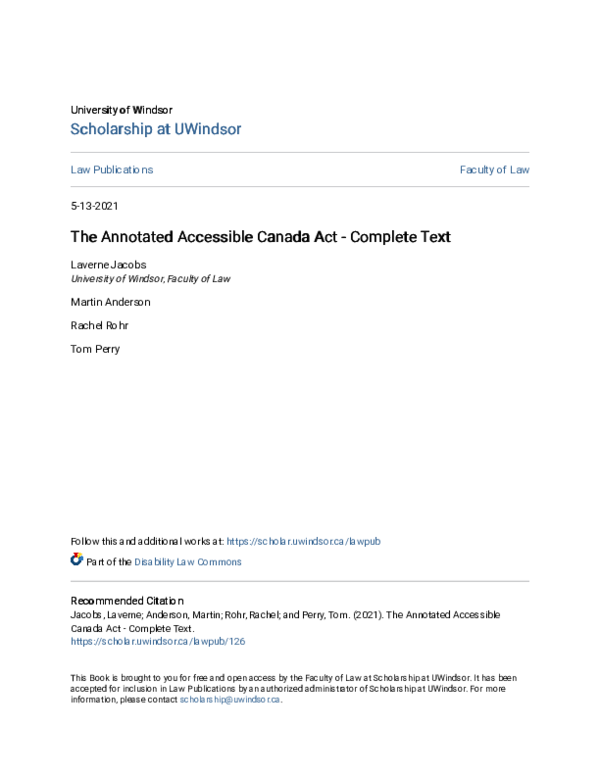 (PDF) The Annotated Accessible Canada Act - Complete Text