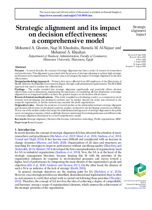 (PDF) Strategic alignment and its impact on decision effectiveness: a ...