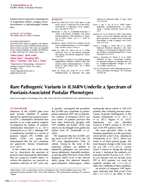 (PDF) Rare Pathogenic Variants in IL36RN Underlie a Spectrum of ...