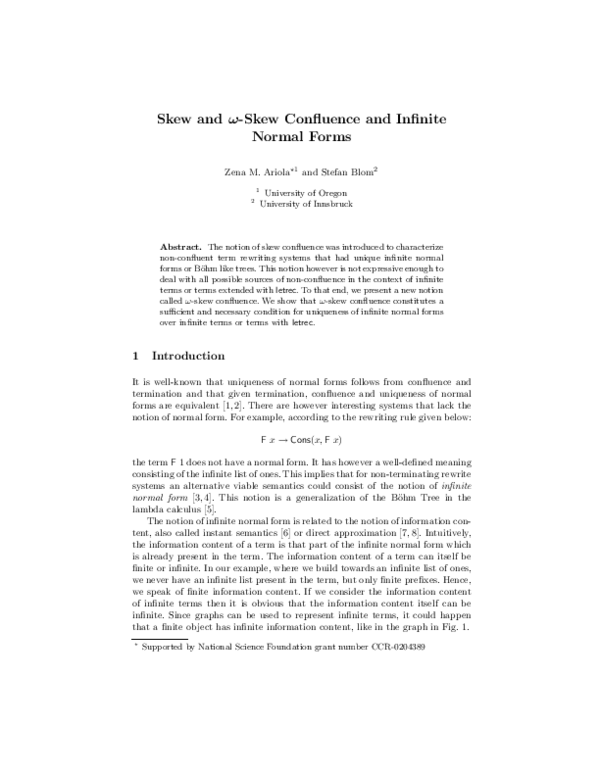 (PDF) Skew and ω-Skew Confluence and Infinite Normal Forms