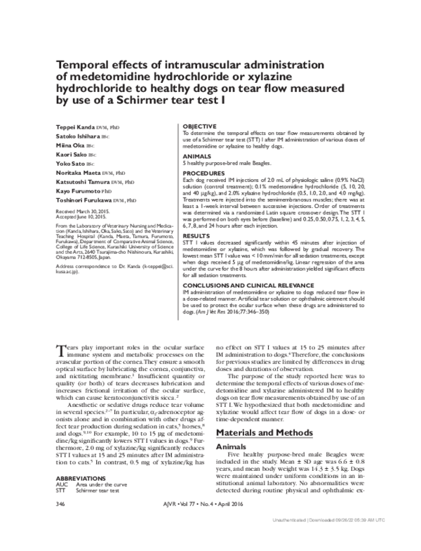 (PDF) Temporal effects of intramuscular administration of medetomidine ...