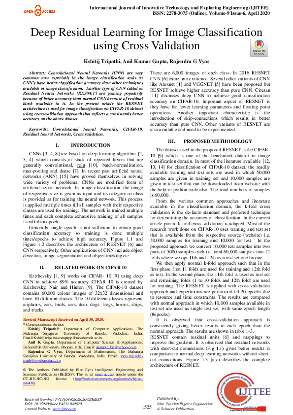 (PDF) Deep Residual Learning for Image Classification using Cross Validation