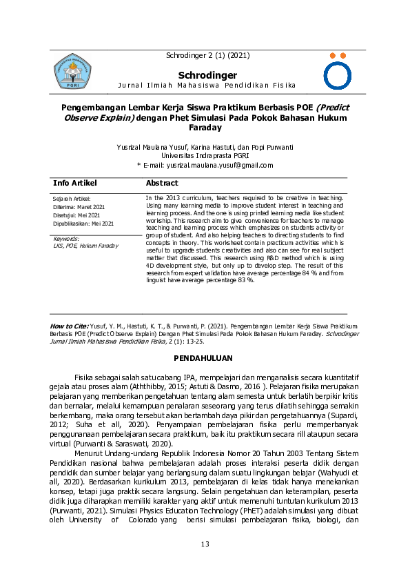 (PDF) PENGEMBANGAN LEMBAR KERJA SISWA PRAKTIKUM BERBASIS POE (Predict Observe Explain) DENGAN ...