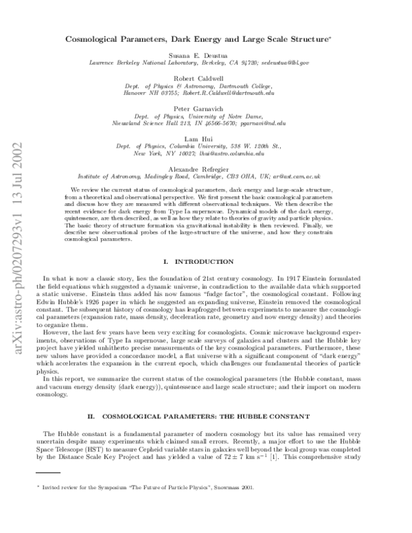 Pdf Cosmological Parameters Dark Energy And Large Scale Structure