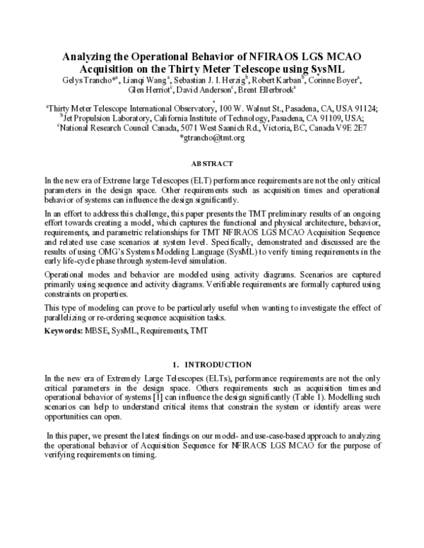 (PDF) Analyzing the Operational Behavior of NFIRAOS LGS MCAO Acquisition on the Thirty Meter ...