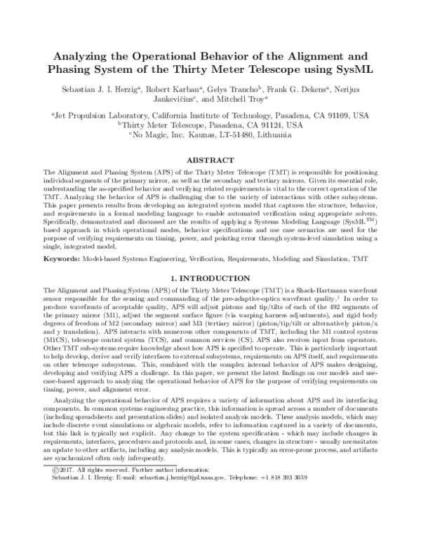 (PDF) Analyzing the Operational Behavior of the Alignment and Phasing System of the Thirty Meter ...