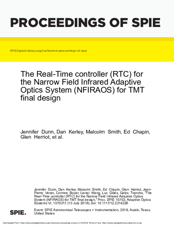 (PDF) The Real-Time controller (RTC) for the Narrow Field Infrared Adaptive Optics System ...
