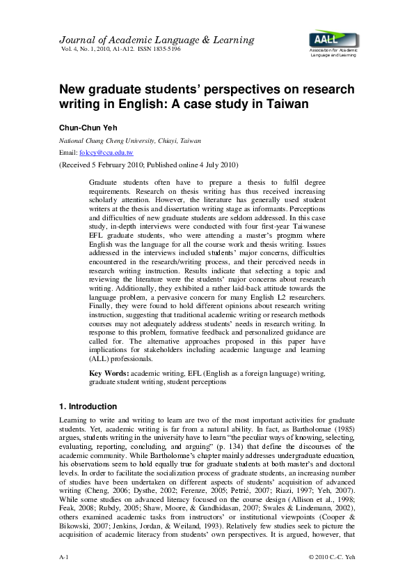 (PDF) New graduate students’ perspectives on research writing in ...