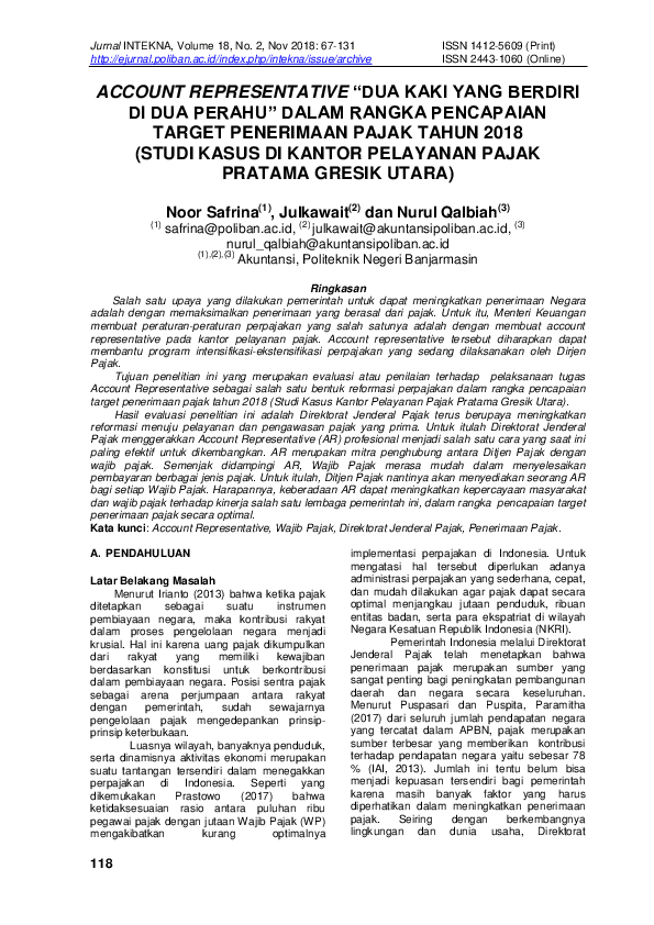(PDF) Account Representative “Dua Kaki Yang Berdiri Di Dua Perahu” Dalam Rangka Pencapaian ...