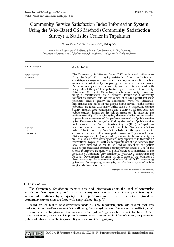 (PDF) Community Service Satisfaction Index Information System Using the ...