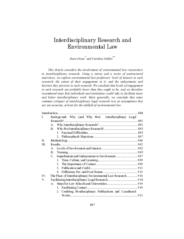 (PDF) Interdisciplinary Research and Environmental Law