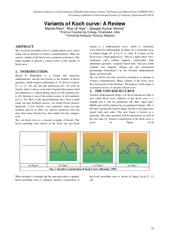 (PDF) Variants of Koch curve: a Review