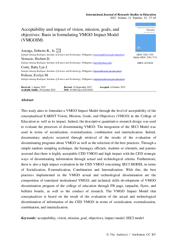 (PDF) Acceptability and impact of vision, mission, goals, and ...