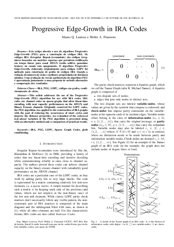 (PDF) Progressive Edge-Growth in IRA Codes