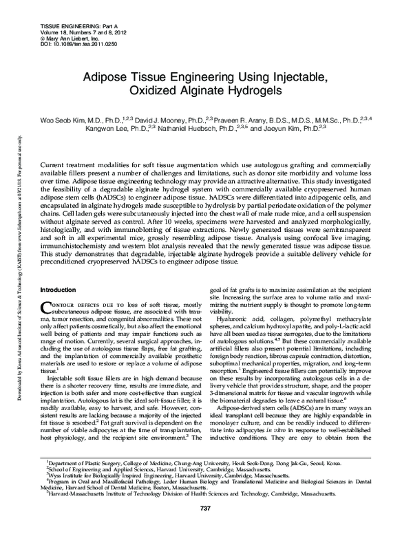 (PDF) Adipose Tissue Engineering Using Injectable, Oxidized Alginate ...