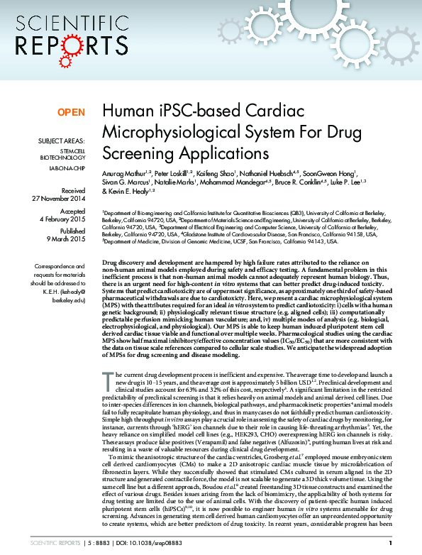 (PDF) Human iPSC-based Cardiac Microphysiological System For Drug ...