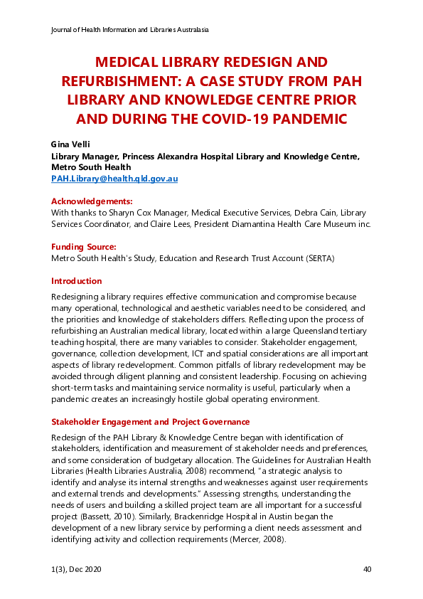 (PDF) Medical Library Redesign & Refurbishment: a case study from PAH ...