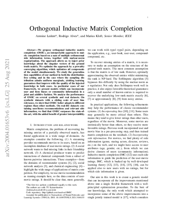 (PDF) Orthogonal Inductive Matrix Completion